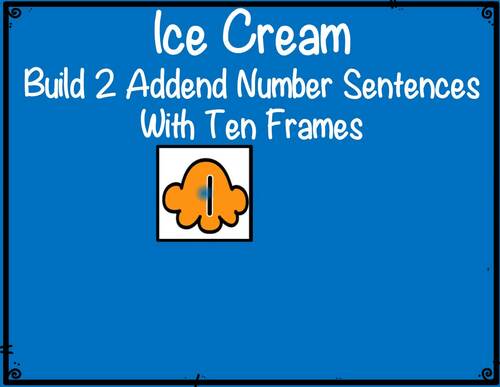Ice Cream Themed 2 Addend Addition & Subtraction With Ten Frames