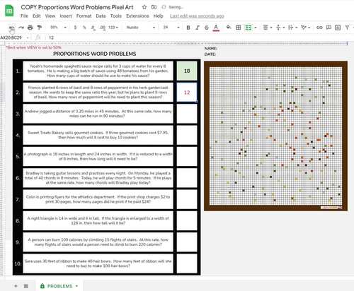 Thanksgiving Math Google Sheets Digital Pixel Art Proportions Word Problems