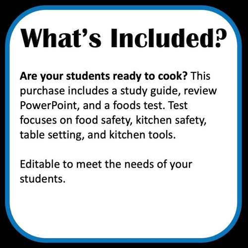 Foods Unit Study Guide, Review & Test | FCS, FACS, Culinary Arts Assessment
