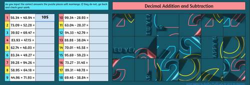 Digital NO PREP - New Year Decimal Addition and Subtraction Block Reveal