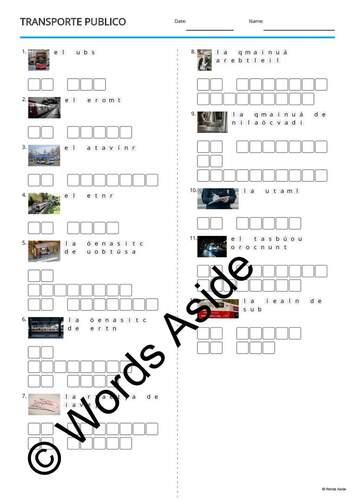Spanish Vocabulary Worksheet Card Crossword Word Search Anagram ...