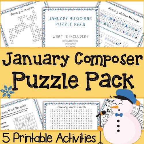 January Composer of the Month Music Puzzle Bundle, Middle School Code ...