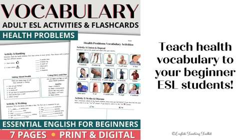 Beginner Adult ESL Vocabulary Activities Worksheets Flashcards - Health ...