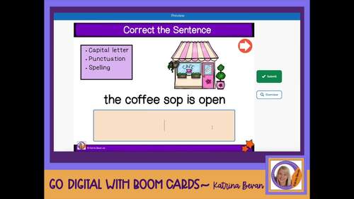 Boom™ Cards: Correct the Sentence. Punctuation & spelling by Katrina Bevan
