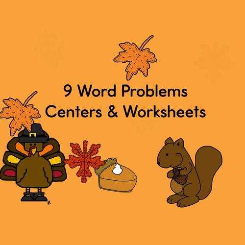 Thanksgiving Addition Word Problems | Centers | Worksheets | K 1