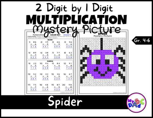 2 Digit by 1 Digit Multiplication Mystery Picture Spider | TPT
