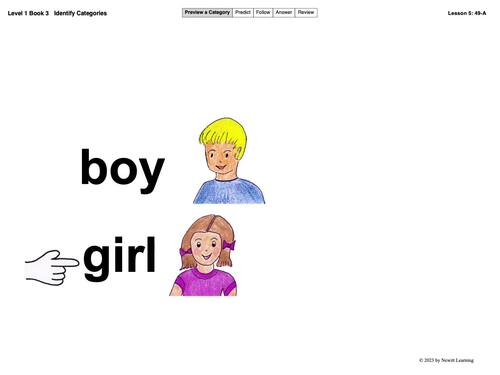Newitt Book 3 PowerPoint: Identify Categories, Lesson 5 (Prereading Series)