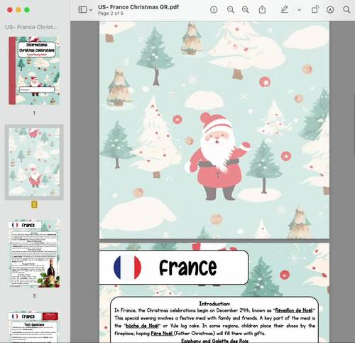 Christmas Around the World || France || Reading Comprehension Packet