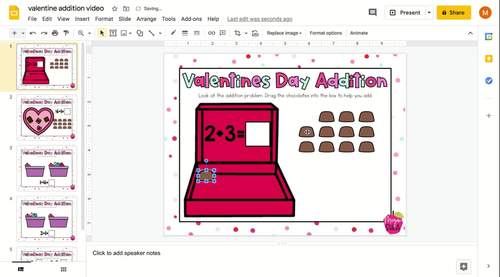 Valentines Day Digital Addition for Google Slides Distance Learning