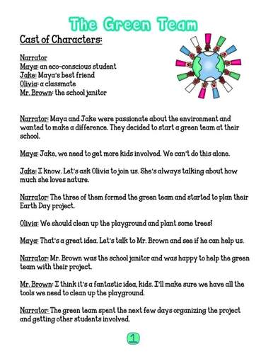 Earth Day Reader's Theater Green Team Grade 2-6 Fluency Spring ...
