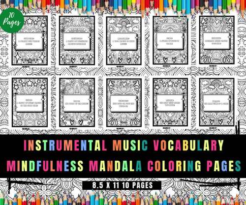 Instrumental Music Vocabulary, Bulletin Board, Printable Coloring Sheets
