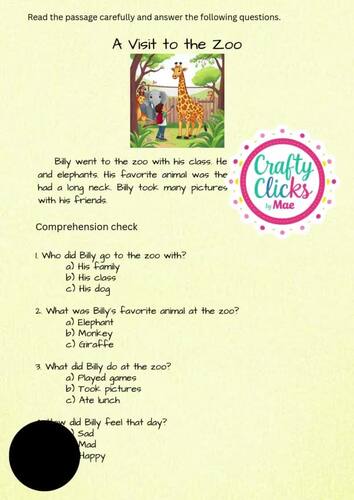 Reading Comprehension Worksheets - Grades 1-3 by CraftyClicks by Mae
