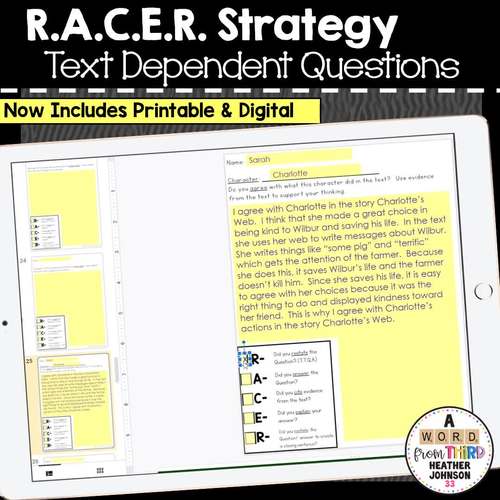 RACE or RACER strategy for Text Dependent Questions by Heather Johnson 33