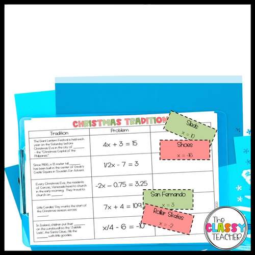 Two Step Equations - Christmas Traditions by The Classy Teacher | TPT