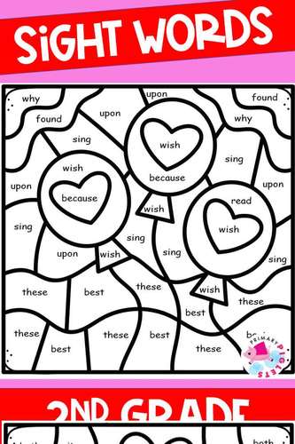 VALENTINE'S DAY COLOR BY CODE SIGHT WORDS SECOND GRADE #freshstart23