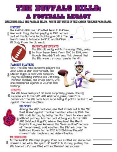 Buffalo Bills Text Set 4th Grade Short Response Opinion Paired Evidence ...