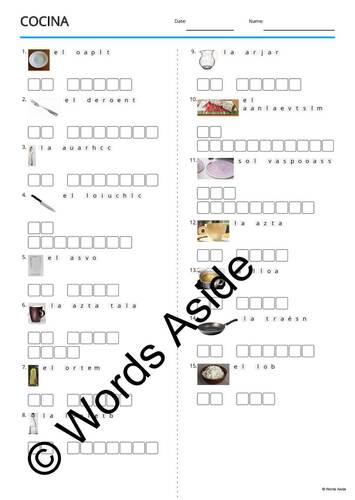 Spanish Vocabulary Writing Spelling Worksheets Card Crossword Anagram ...