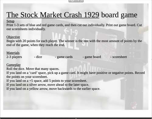 The Great Depression + Stock Market Crash - 20th Century Games 5th Grade