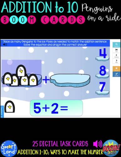 Addition to 10 digital cards | Penguins on a Ride by Smart Land Printables