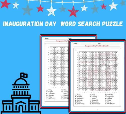 Presidential History Word Search Puzzle- Inauguration Day Vocabulary ...
