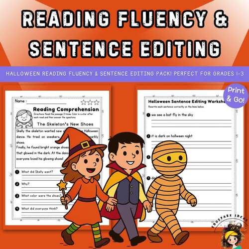 Halloween Reading Fluency & Sentence Editing Pack (Grades 1–3) | TPT