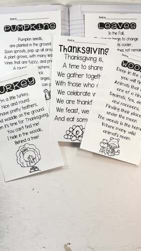 Poems November Comprehension & Fluency Poetry Practice by First Grade Roars