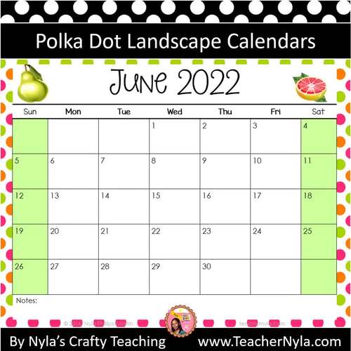 Landscape Editable Calendars 2023 Polkadot for PowerPt & Google Classroom™