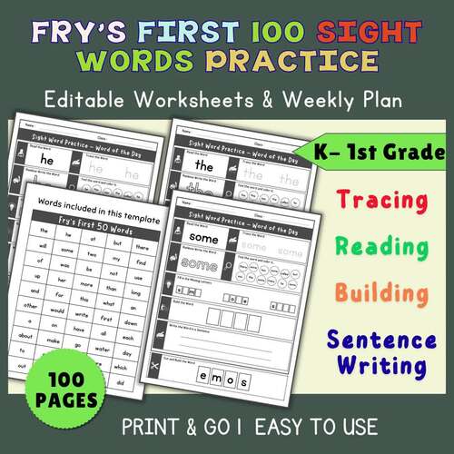 Fry’s First 100 Sight Words Activities | Editable Worksheets & Lesson Plan