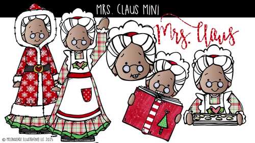 Mrs Claus clip art 2022 Dark Skin Tone, Christmas clip art MINI | TPT