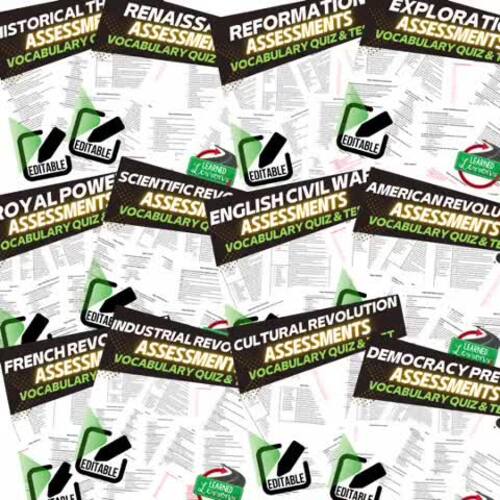 French Revolution Assessments, Tests, Modern World History Quizzes Editable