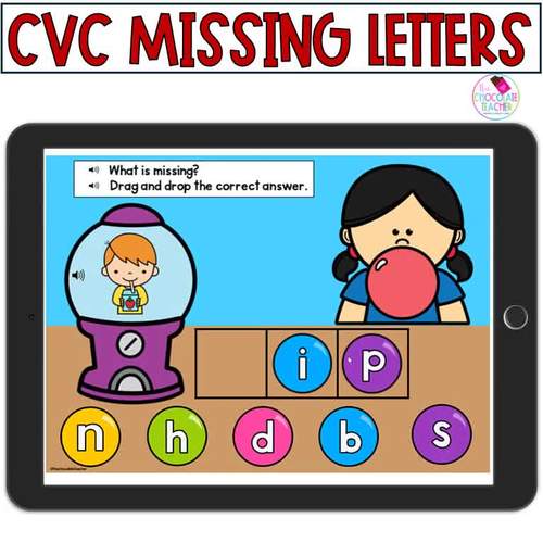 CVC Words - Missing Sounds - Phonics - BOOM Cards™ by The Chocolate Teacher