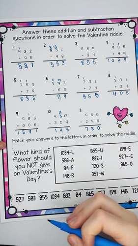 Valentine's Day Math Riddles with Regrouping and Multiplication | TPT