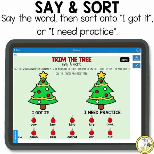 Christmas Articulation Digital Progress Monitoring - Say & Sort by Miss ...
