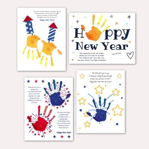 Happy New Year Handprint Craft Bundle, Printable Handprint Art for Kids