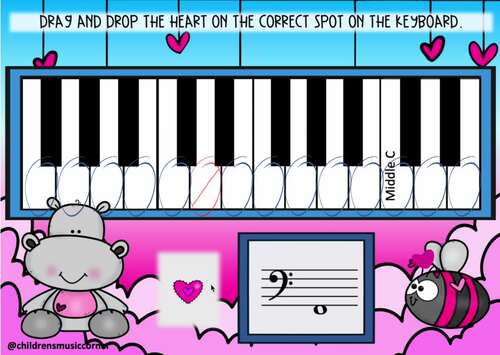 Valentine - Note Reading Bass Clef on Piano Digital Task Cards on Boom ...