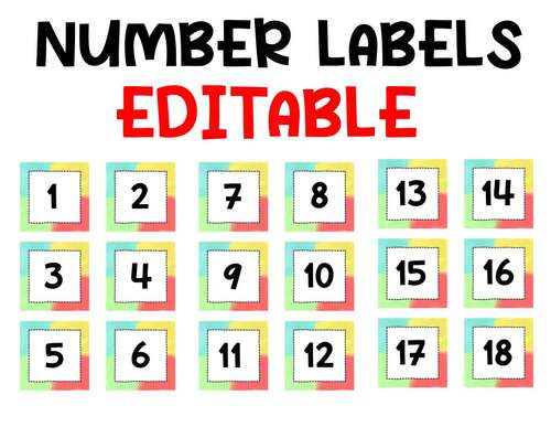 Printable Bright Number Labels, Calendar Number Labels, Colorful Number ...