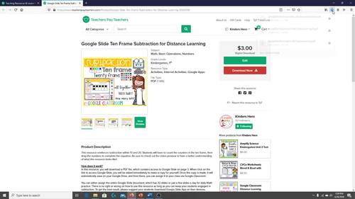 Ten Frame Subtraction for Google Slides Distance Learning by Kinders Hero