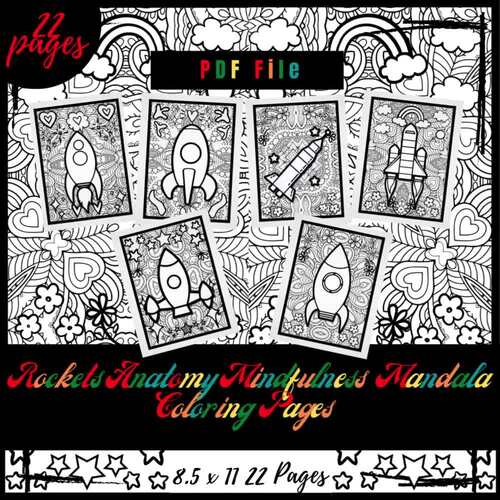Rockets Mindfulness Coloring Pages, Kids Relaxing Printable Sheets PDF