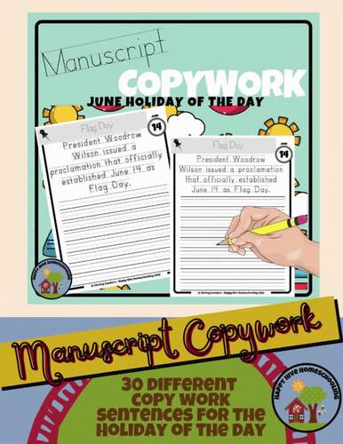 June Copywork Handwriting Practice MANUSCRIPT PRINT by Happy Hive ...