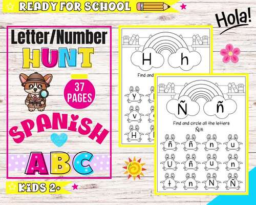 Spanish Letter and Number Hunt Worksheets by Power Kids by Marina
