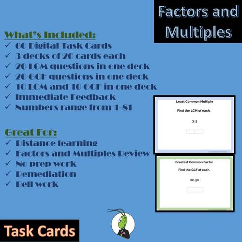 Least Common Multiple and Greatest Common Factor Digital Task Cards ...