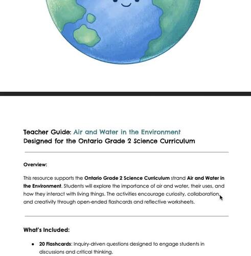 Air & Water Investigations: Grade 2 Ontario Science Flashcards & Activities