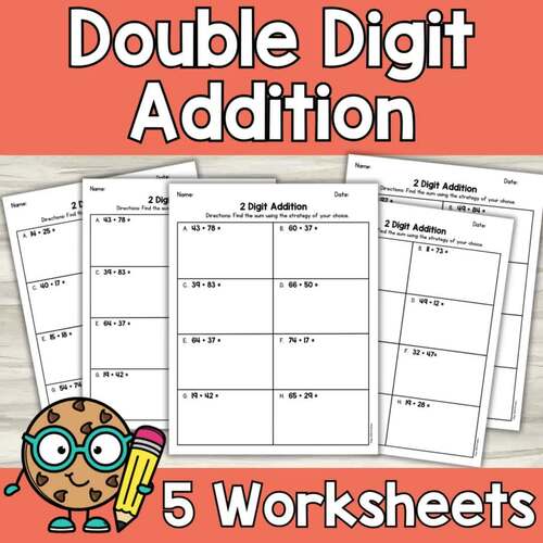 Double Digit Addition Worksheet Bundle (Problems include Regrouping)