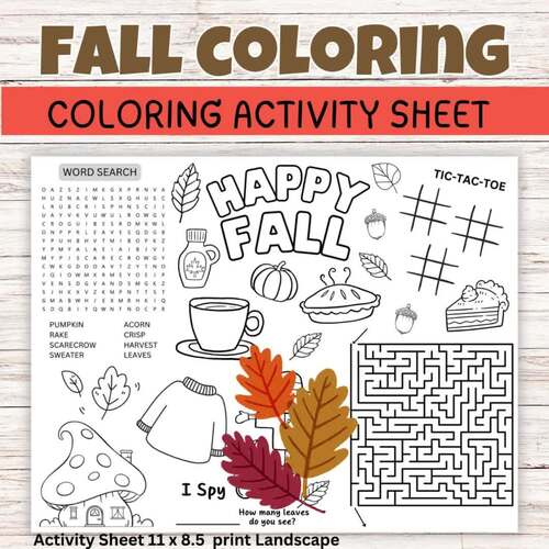 Fall-Autumn Activity Placemat Sheet Printable - Fall Coloring Sheets ...