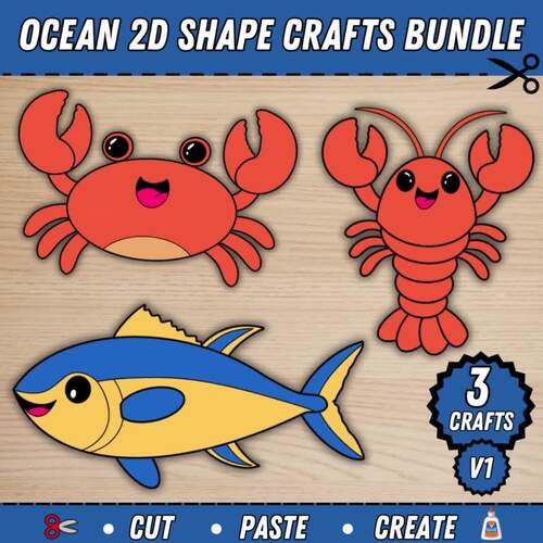 Ocean 2D Shape Crafts Bundle V1 | Geometry Cut & Paste | Summer & sea ...