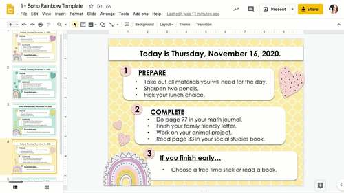 Editable Morning Work Presentation Google Slides PPT Templates | Boho ...