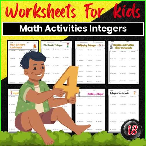 Math Worksheets Integers for kids activities by Lib Anatomy school