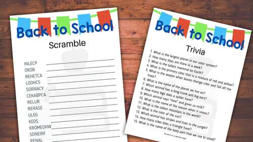 Back to School Printable Games, Word Games, Trivia Game, Back to School ...