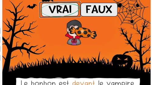 French Halloween Prepositions Emergent Reader BOOM CARDS Petit livre SET 5