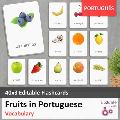 FRUTA Fruits in Portuguese Printable Flashcards [Editable] by up2dateskills